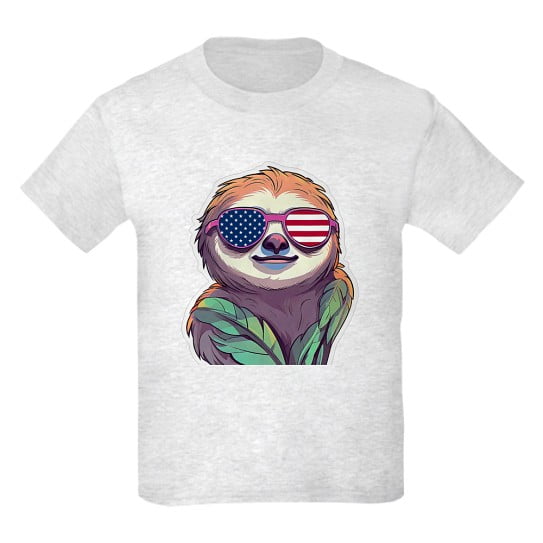 CafePress - Sloth With Sunglasses American Flag Tshirt USA 4Th Kids T ...