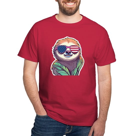 CafePress - Sloth With Sunglasses American Flag Tshirt USA 4Th Men's ...