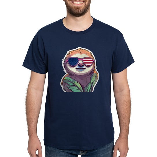 CafePress - Sloth With Sunglasses American Flag Tshirt USA 4Th Men's ...