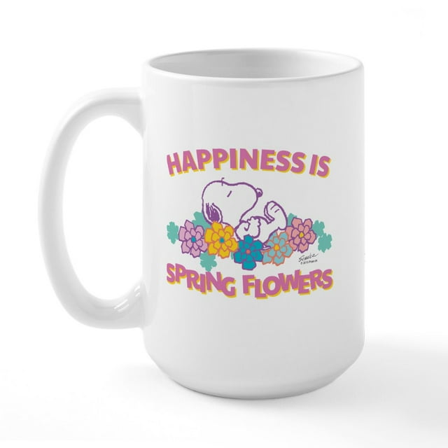 CafePress - Snoopy Flowers Large Mug - 15 oz Ceramic Large White ...