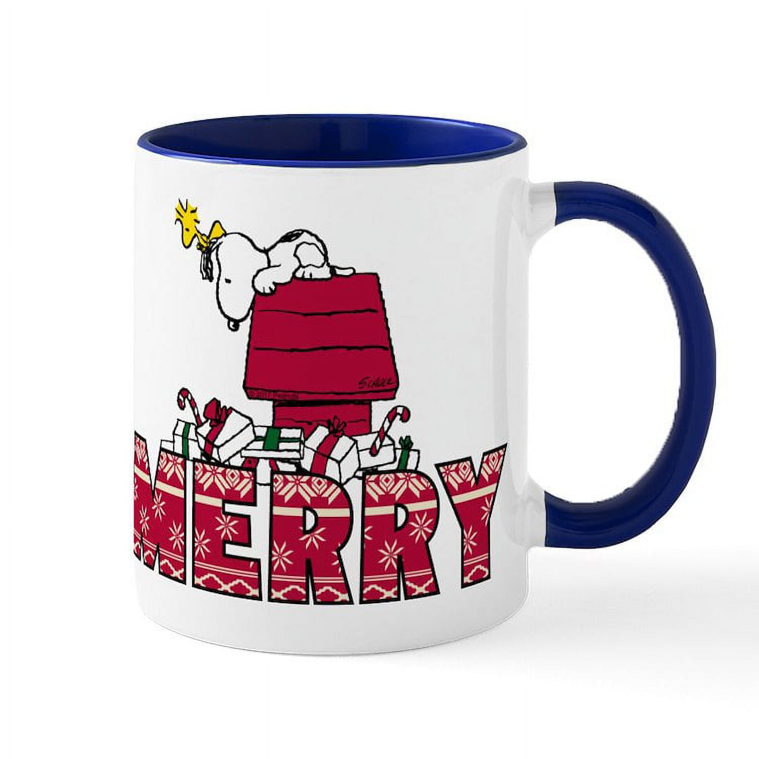 CafePress - Snoopy Merry - 11 oz Ceramic Mug - Novelty Coffee Tea Cup ...