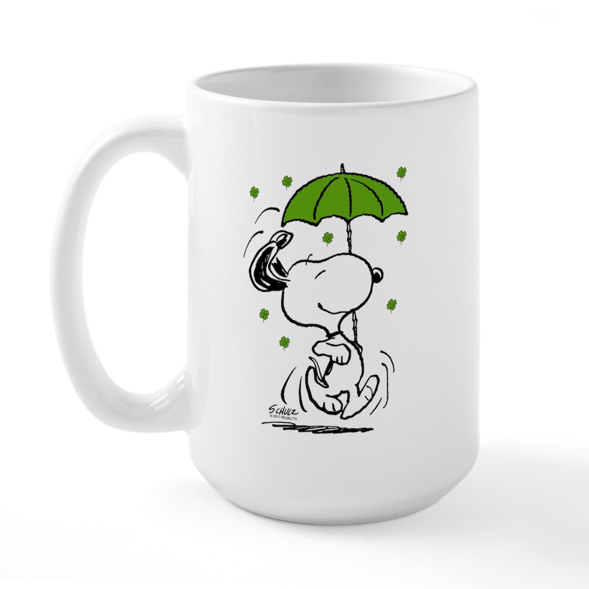 CafePress - Snoopy Raining Clovers - 15 oz Ceramic Large White Novelty ...