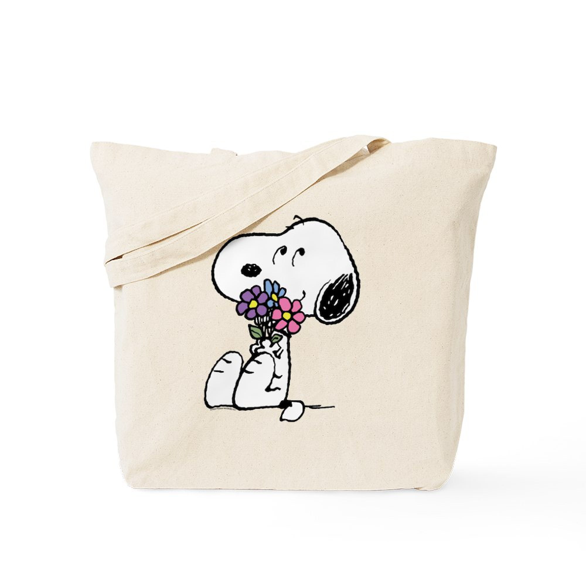 CafePress - Snoopy With A Flower Bouquet - Unisex Canvas Tote Bag ...