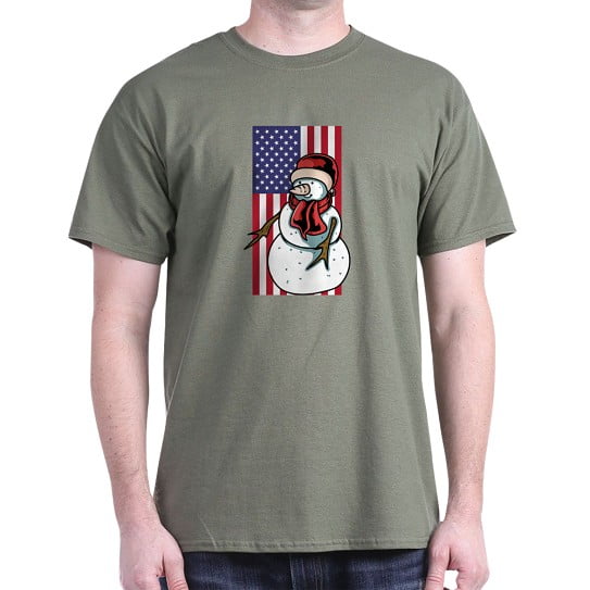 CafePress - Snowman Vertical American Flag Men's Value T Shirt - Men's ...