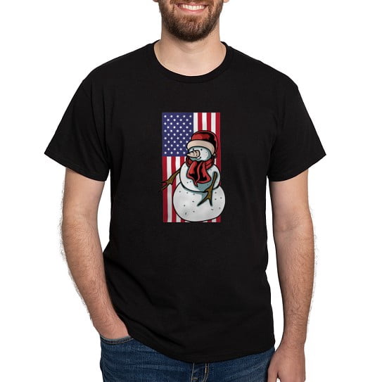 CafePress - Snowman Vertical American Flag Men's Value T Shirt - Men's ...