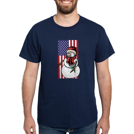CafePress - Snowman Vertical American Flag Men's Value T Shirt - Men's ...