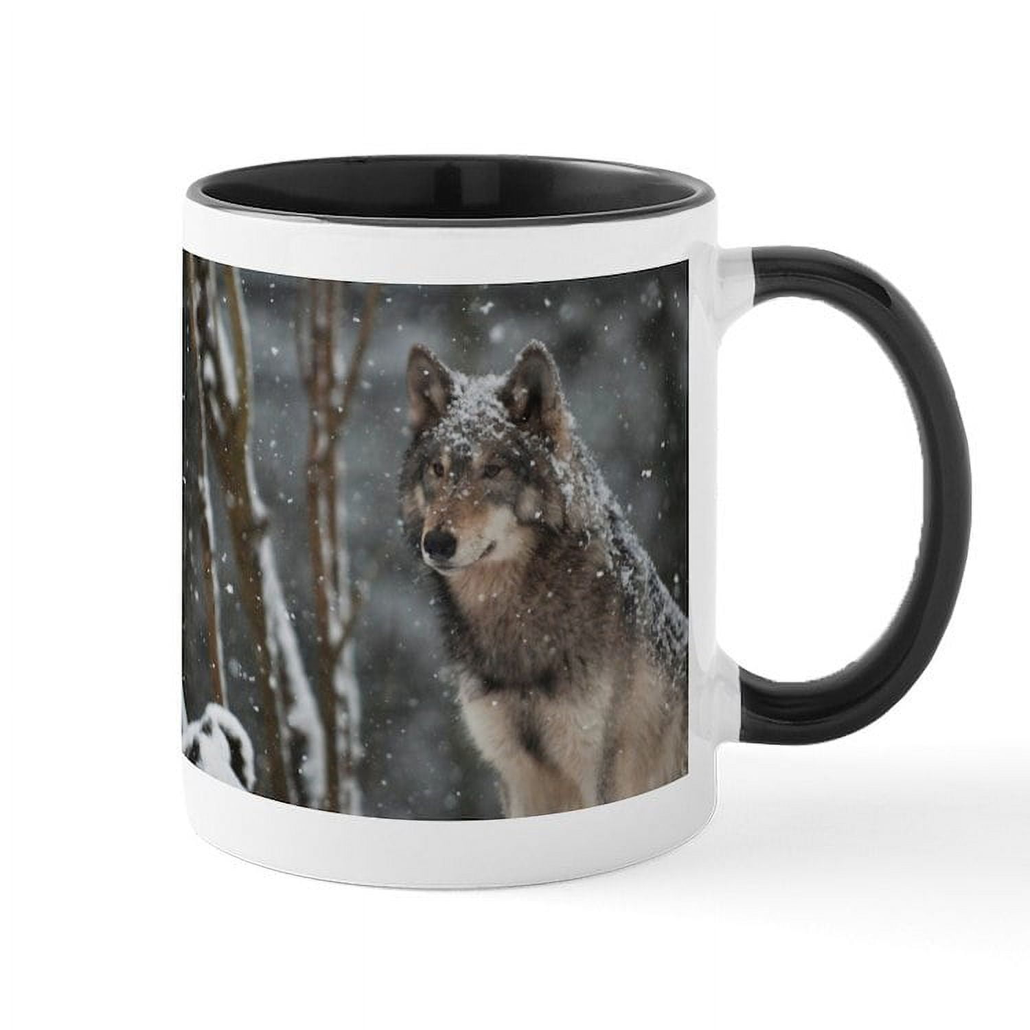 CafePress - Snowy Lone Wolf Mug - 11 oz Ceramic Mug - Novelty Coffee ...