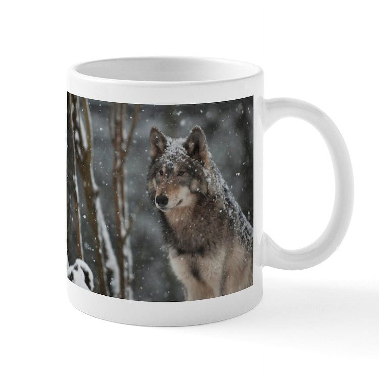 CafePress - Snowy Lone Wolf Mug - 11 oz Ceramic Mug - Novelty Coffee ...