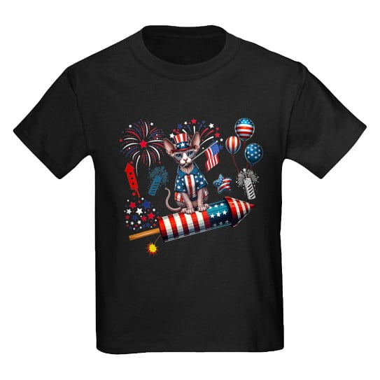 CafePress - Sphynx Cat Riding Firecracker US Flag 4Th Of July Kids T ...