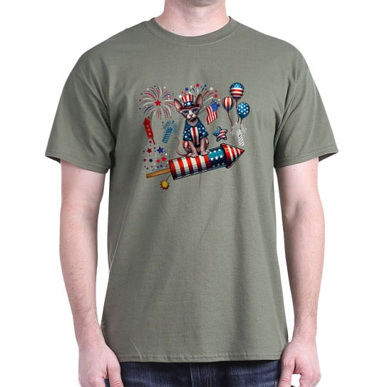 CafePress - Sphynx Cat Riding Firecracker US Flag 4Th Of July Men's ...