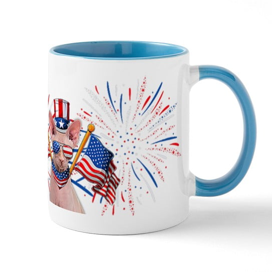 CafePress - Sphynx Cat With T Rex USA Flag Indepedence Day 4Th - 11 oz ...