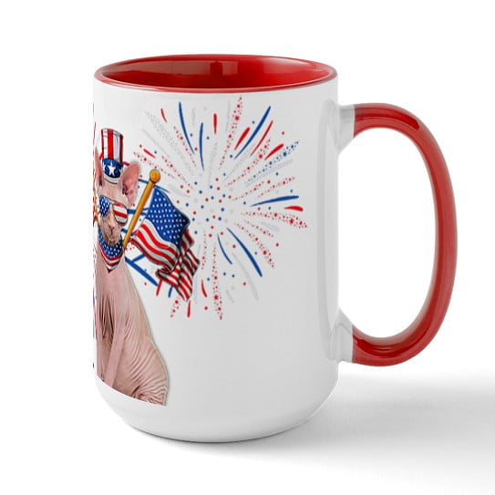 CafePress - Sphynx Cat With T Rex USA Flag Indepedence Day 4Th - 15 oz ...