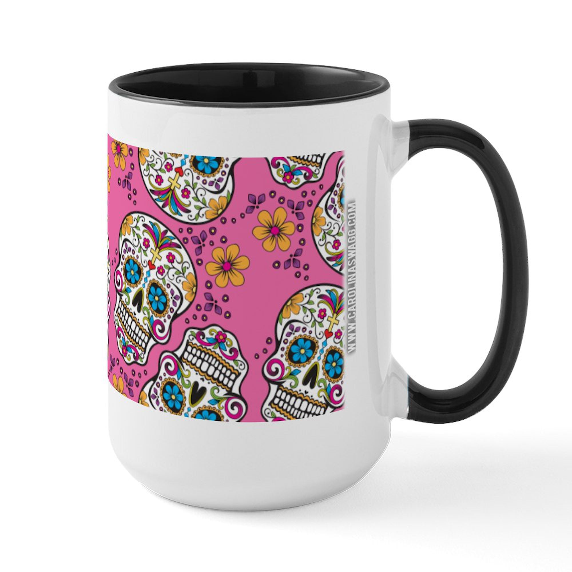 CafePress - Sugar Skull Halloween Pink Mugs - 15 oz Ceramic Large White ...