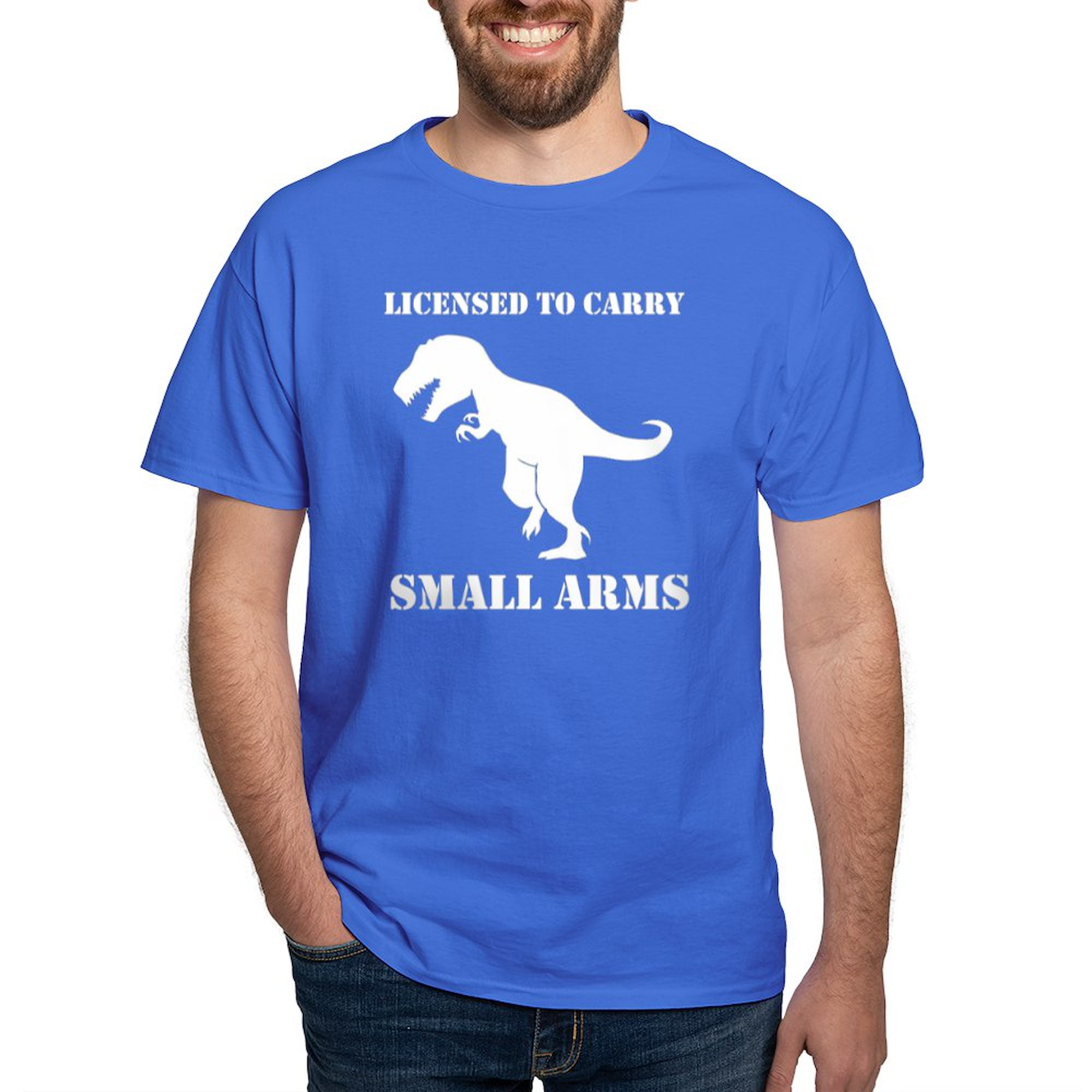 CafePress - T Rex Small Arms Carry License Dinosaur T Shirt - Men's ...
