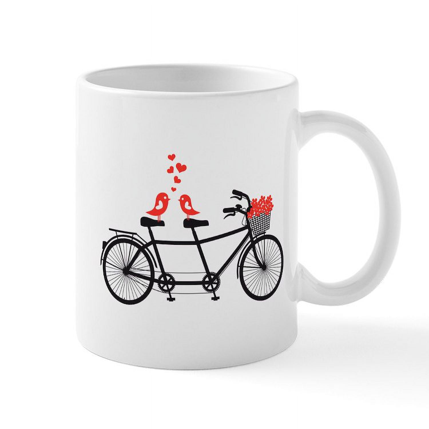 CafePress - Tandem Bicycle With Cute Love Birds Mugs - 11 oz Ceramic ...