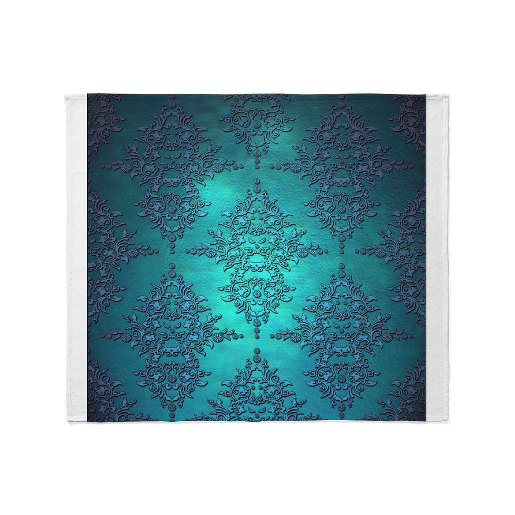 CafePress - Teal Turquoise Fancy Floral Damask Pattern Throw B - Soft ...