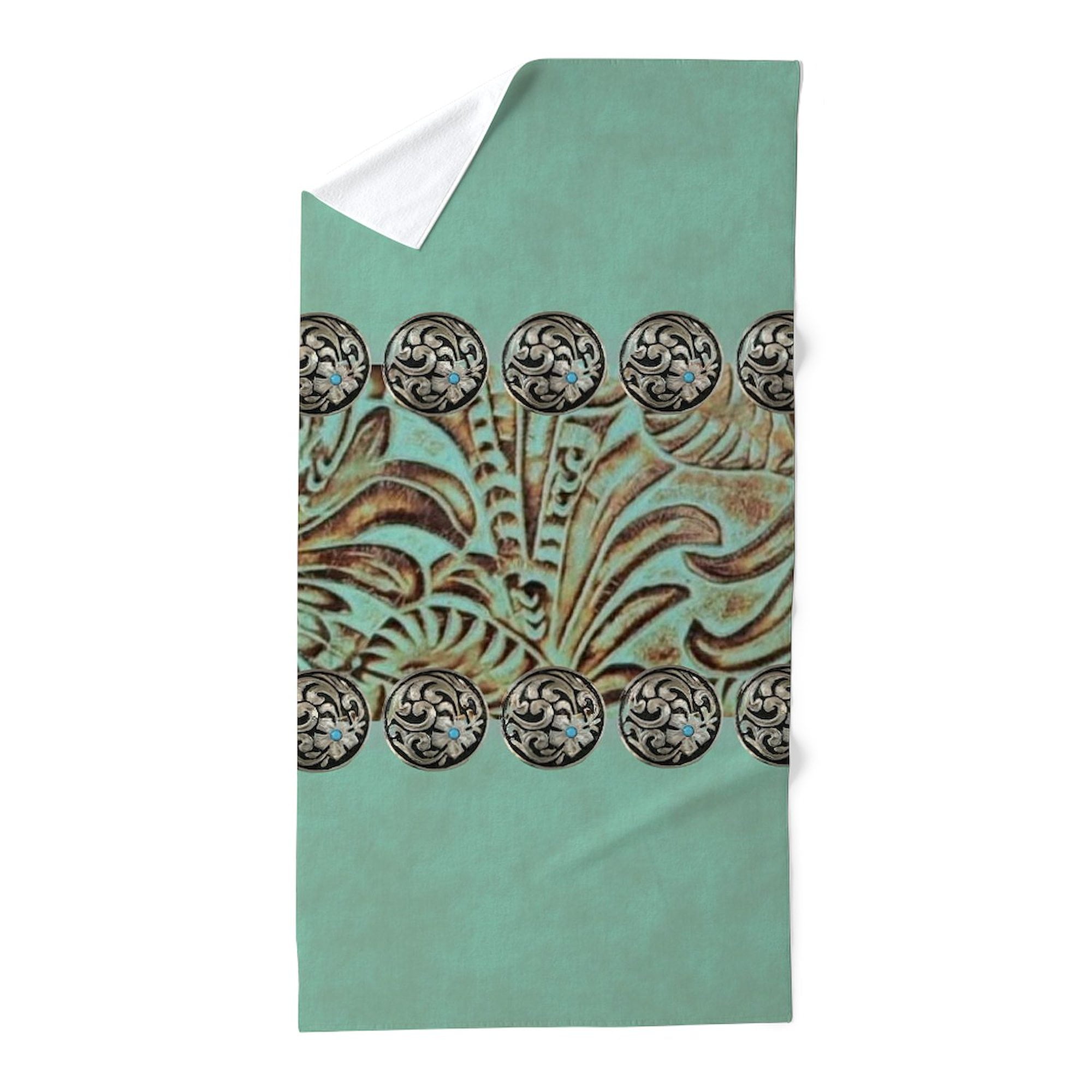 CafePress - Teal Western Tooled Leather - Large Beach Towel, Soft 30 ...