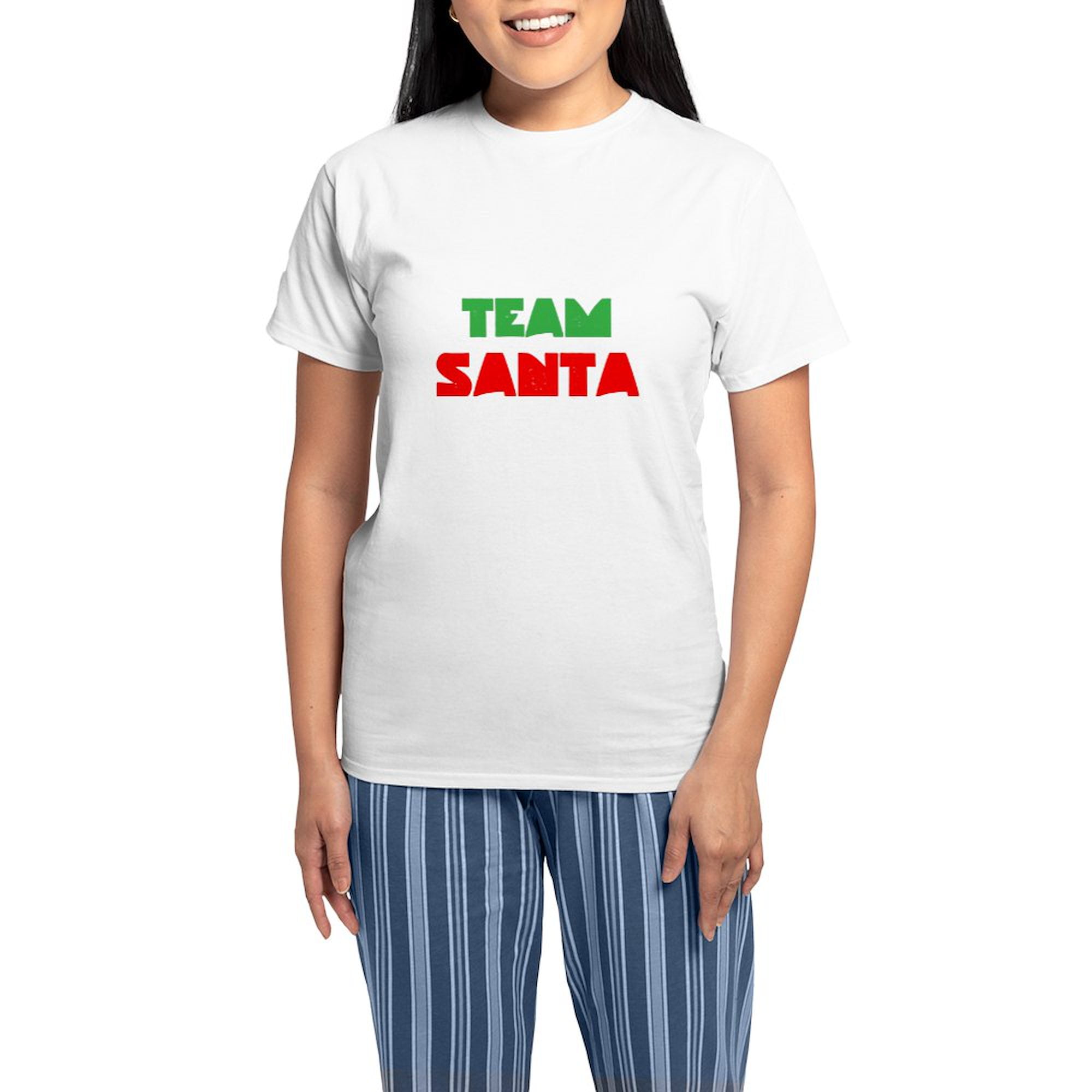 CafePress - Team Santa Pajamas - Women's Short Sleeve Print T-Shirt and Pants Light Cotton ...