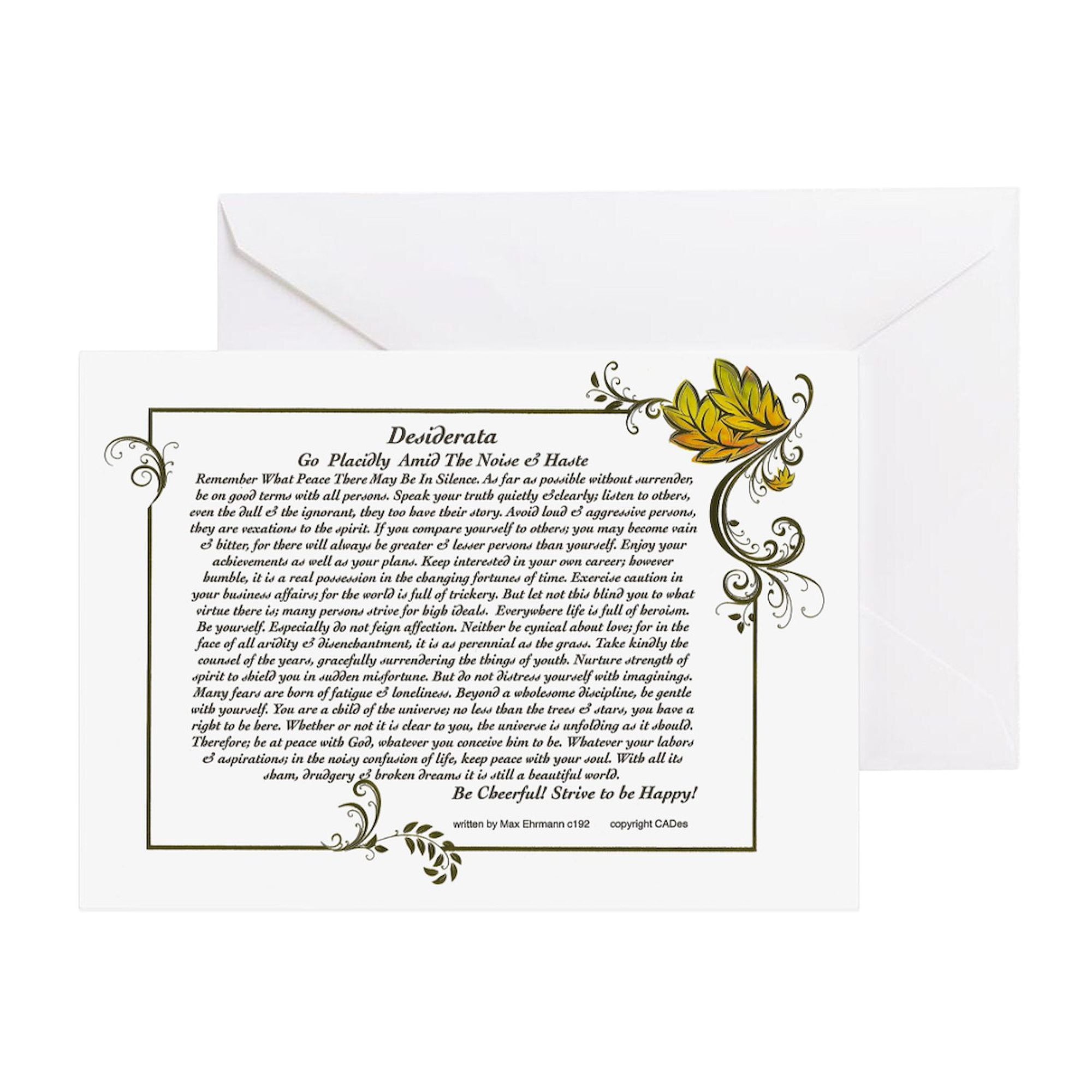 CafePress - The Desiderata Oem By Max Ehrmann - Greeting Card, Blank ...