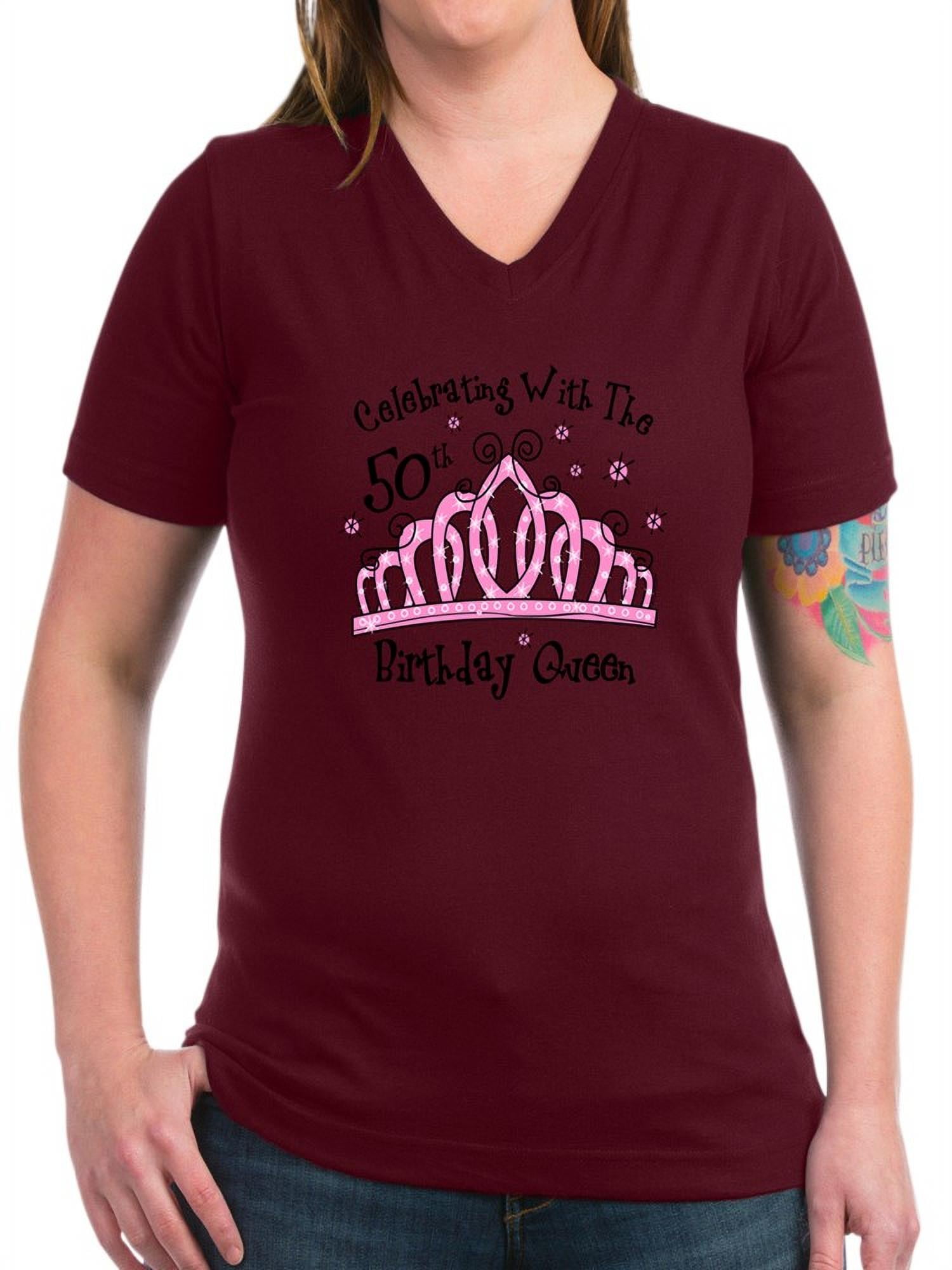 Cafepress Tiara 50th Birthday Queen Cw Womens V Neck Dk Tee Women