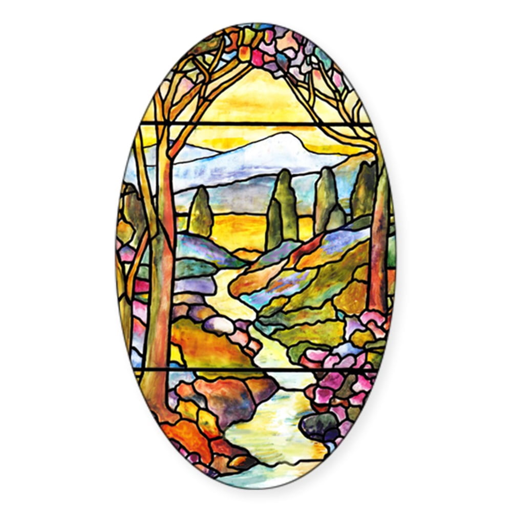 CafePress - Tiffany Landscape Window - Sticker (Oval) - Walmart.com