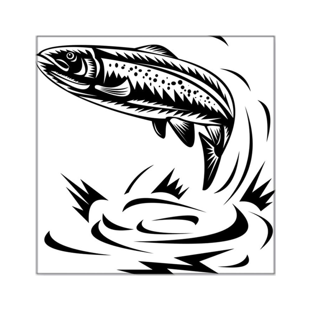CafePress - Trout Fish Jumping Woodcut Square Sticker 3 X 3 - Square ...