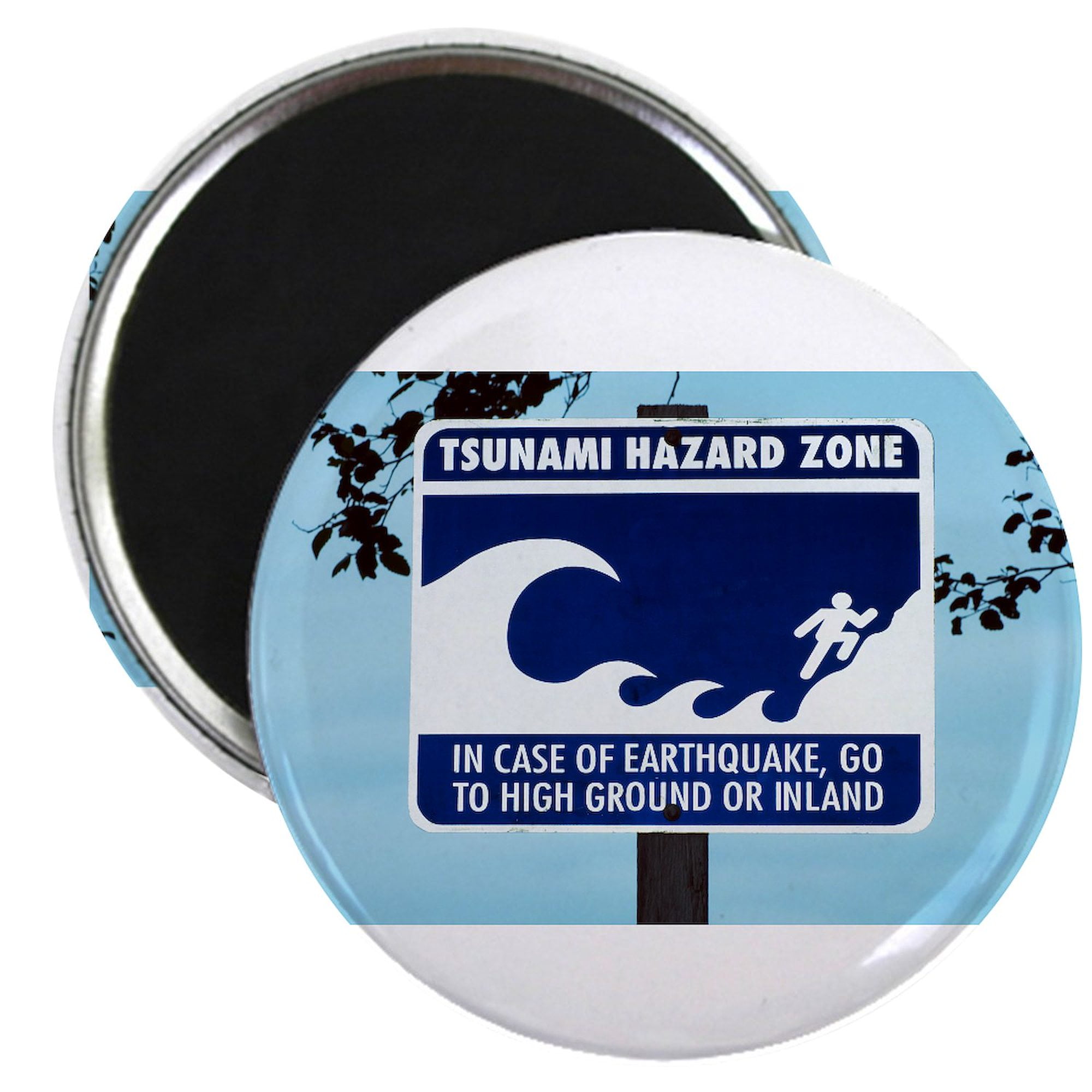 CafePress - Tsunami Warning Sign - 2.25" Round Magnet, Refrigerator ...