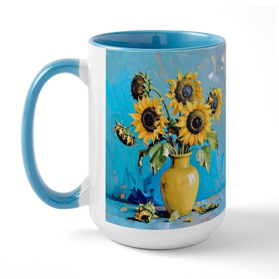CafePress - Van Gogh Still Life With Six Sunflowers - 15 oz Ceramic ...