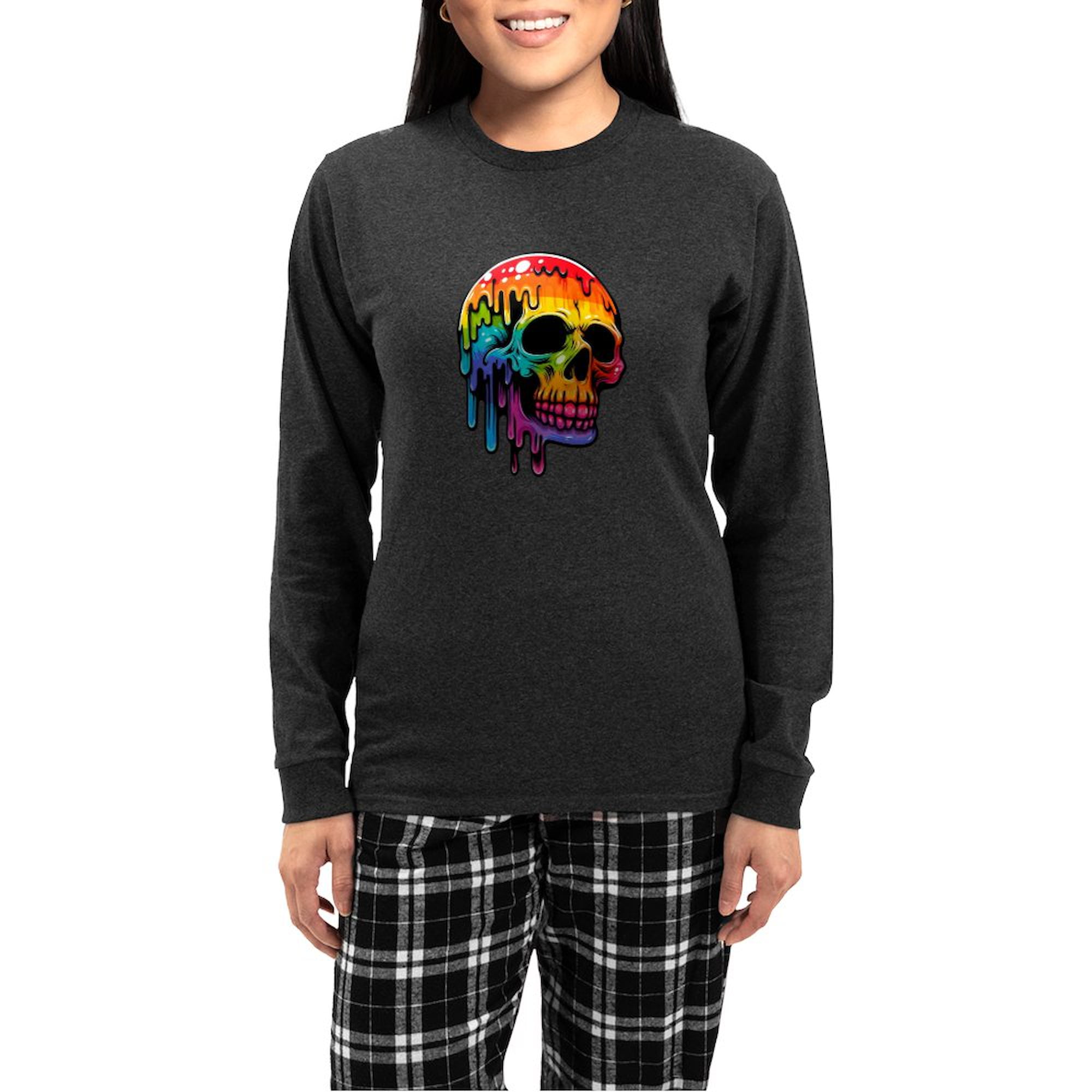 CafePress - Vibrant Multicolor Skull - Women's Long Sleeve Charcoal ...