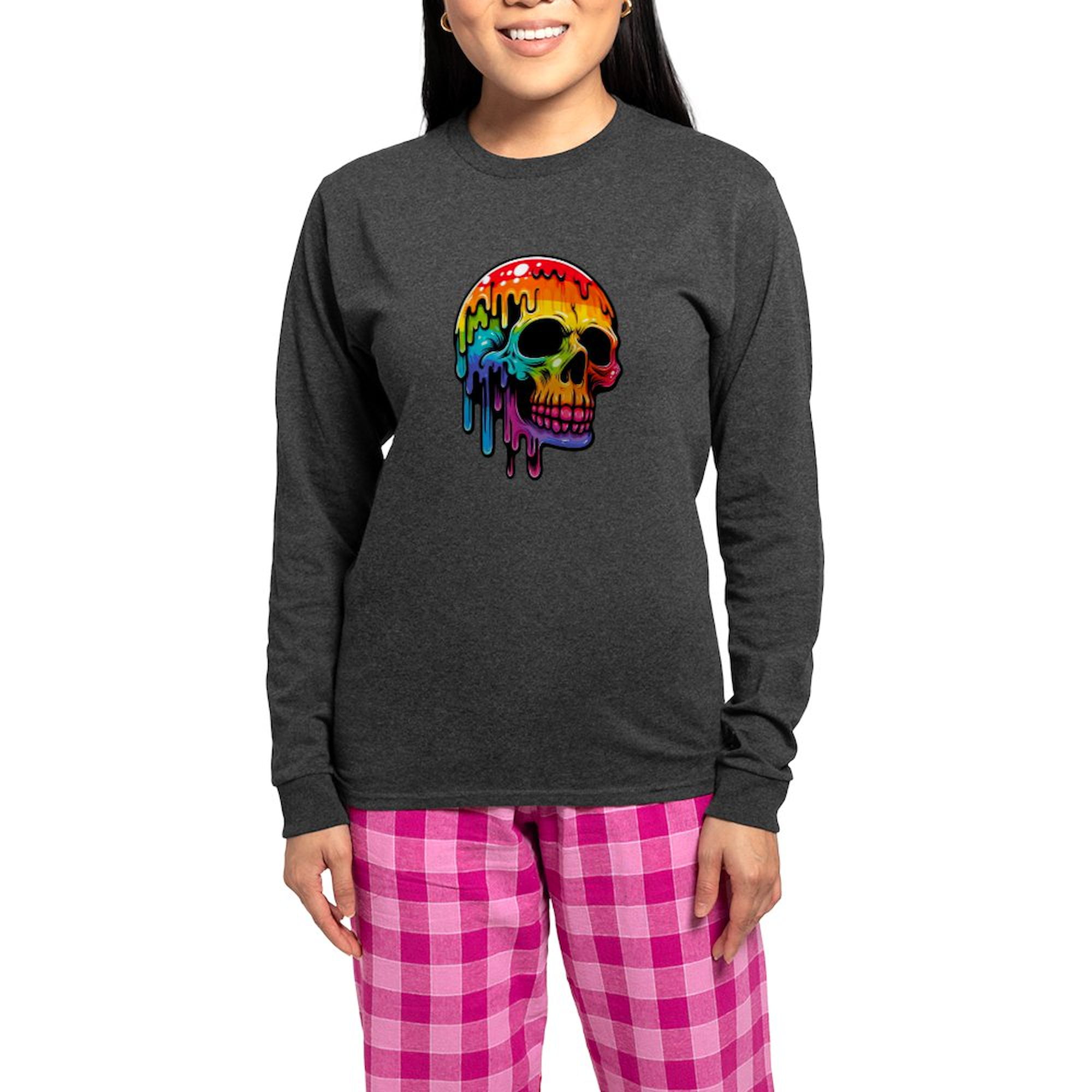 CafePress - Vibrant Multicolor Skull - Women's Long Sleeve Charcoal ...