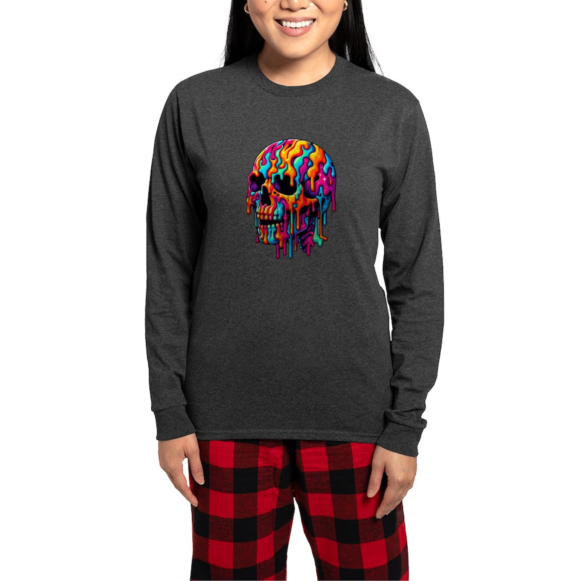 CafePress - Vibrant Psychedelic Skull - Women's Long Sleeve Charcoal ...
