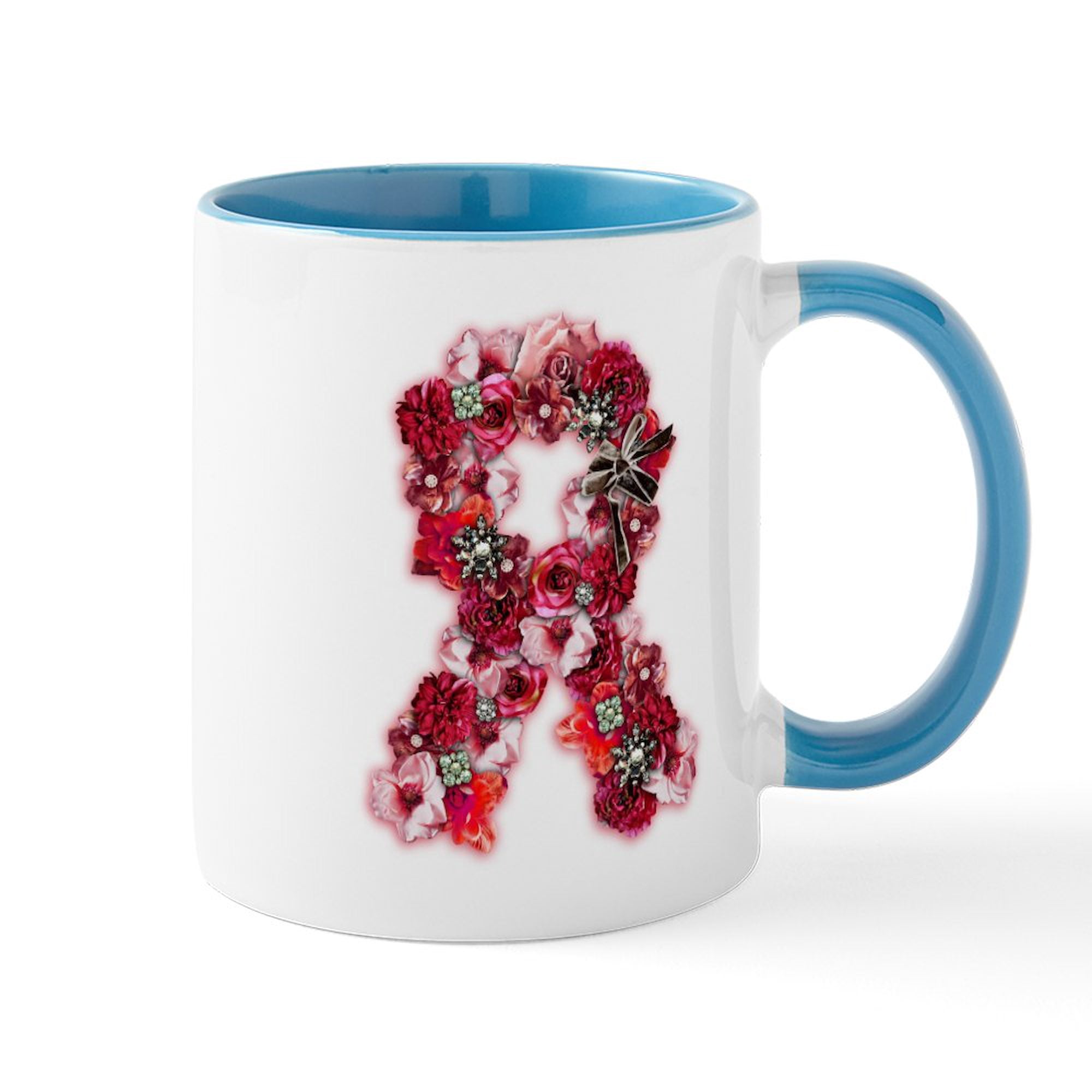 CafePress - Vintage Flowers Pink Ribbon Mugs - 11 oz Ceramic Mug ...