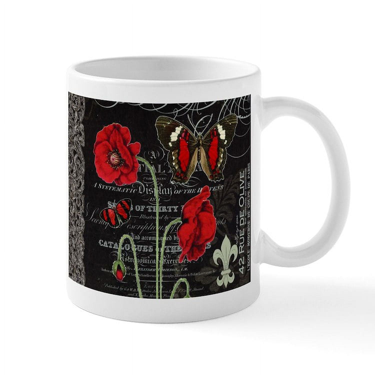 CafePress - Vintage French Red Poppies Collage Mug - 11 oz Ceramic Mug ...
