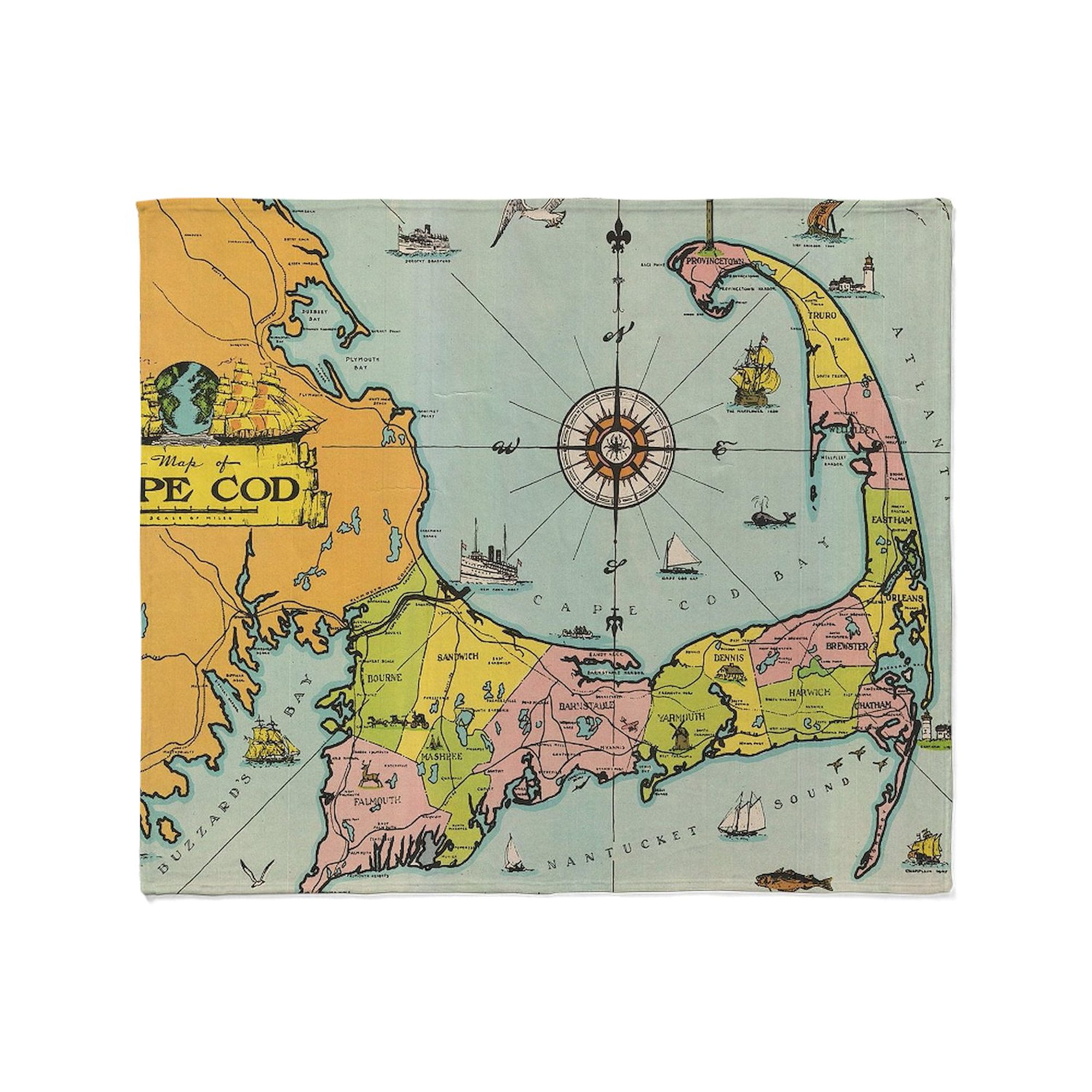 CafePress - Vintage Map Of Cape Cod Throw Blanket - Soft Fleece Throw ...