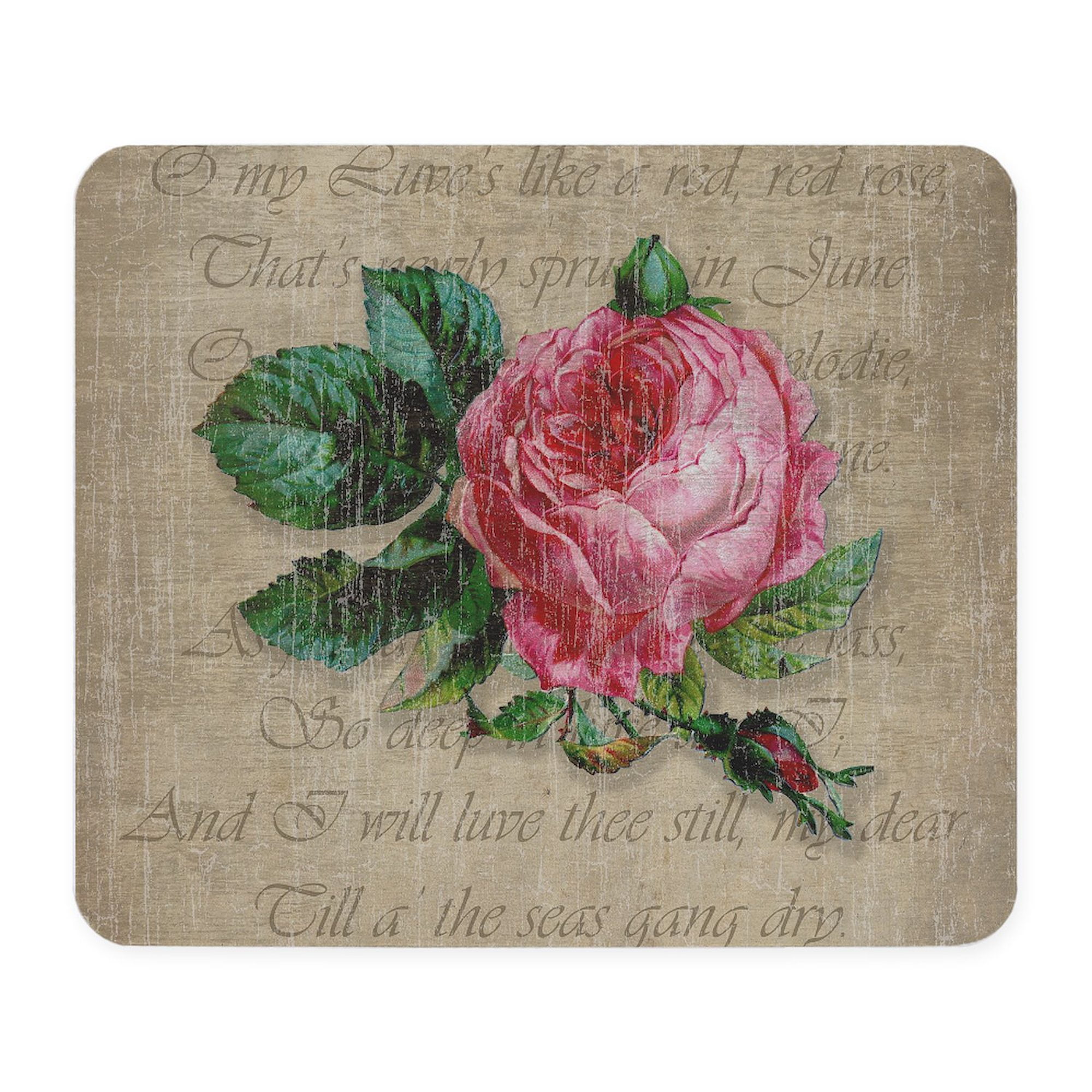 CafePress - Vintage My Love Is Like A Red Red Rose Mousepad - Non-slip ...
