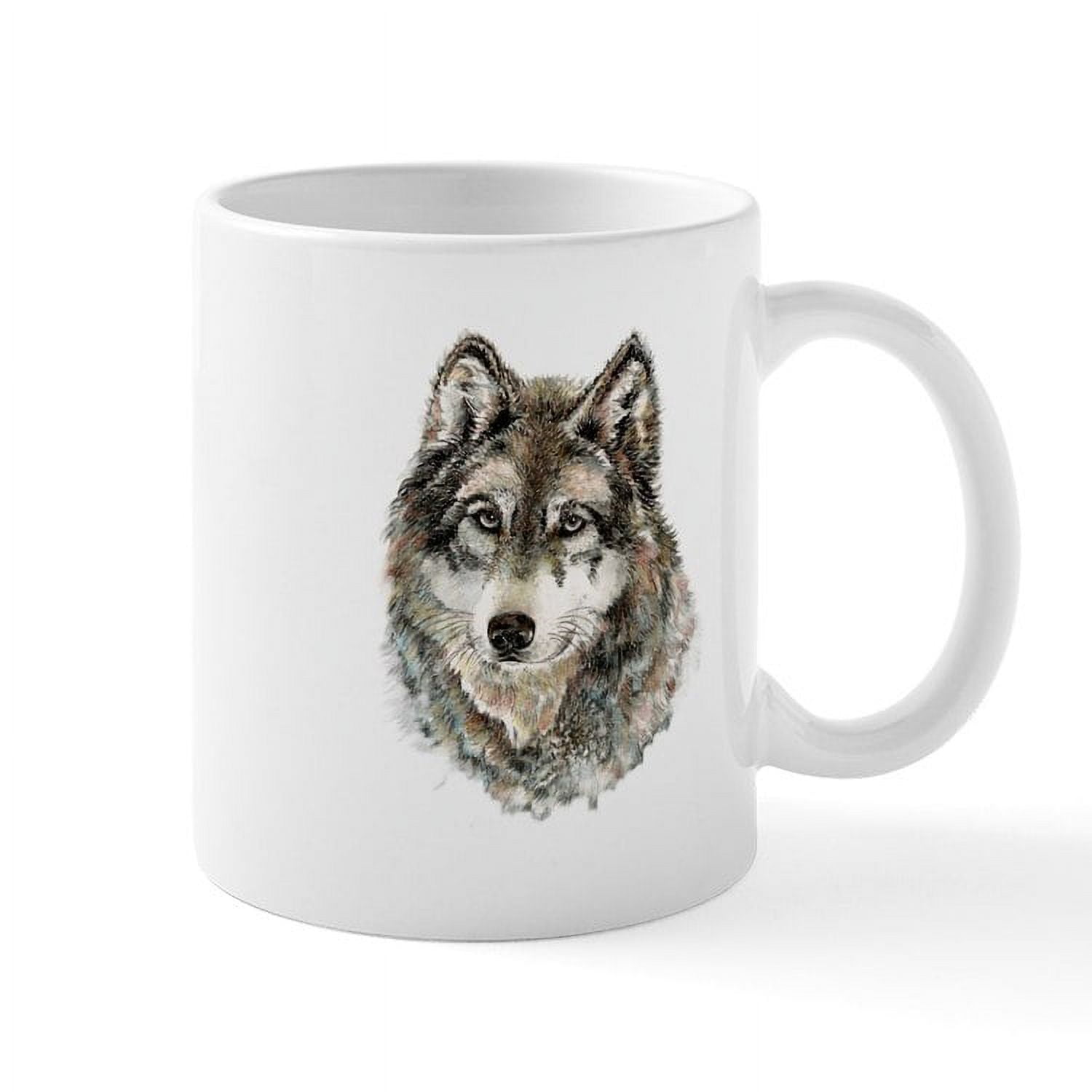 CafePress - Watercolor Grey Gray Wolf Animal Nature Art Mugs - 11 oz ...