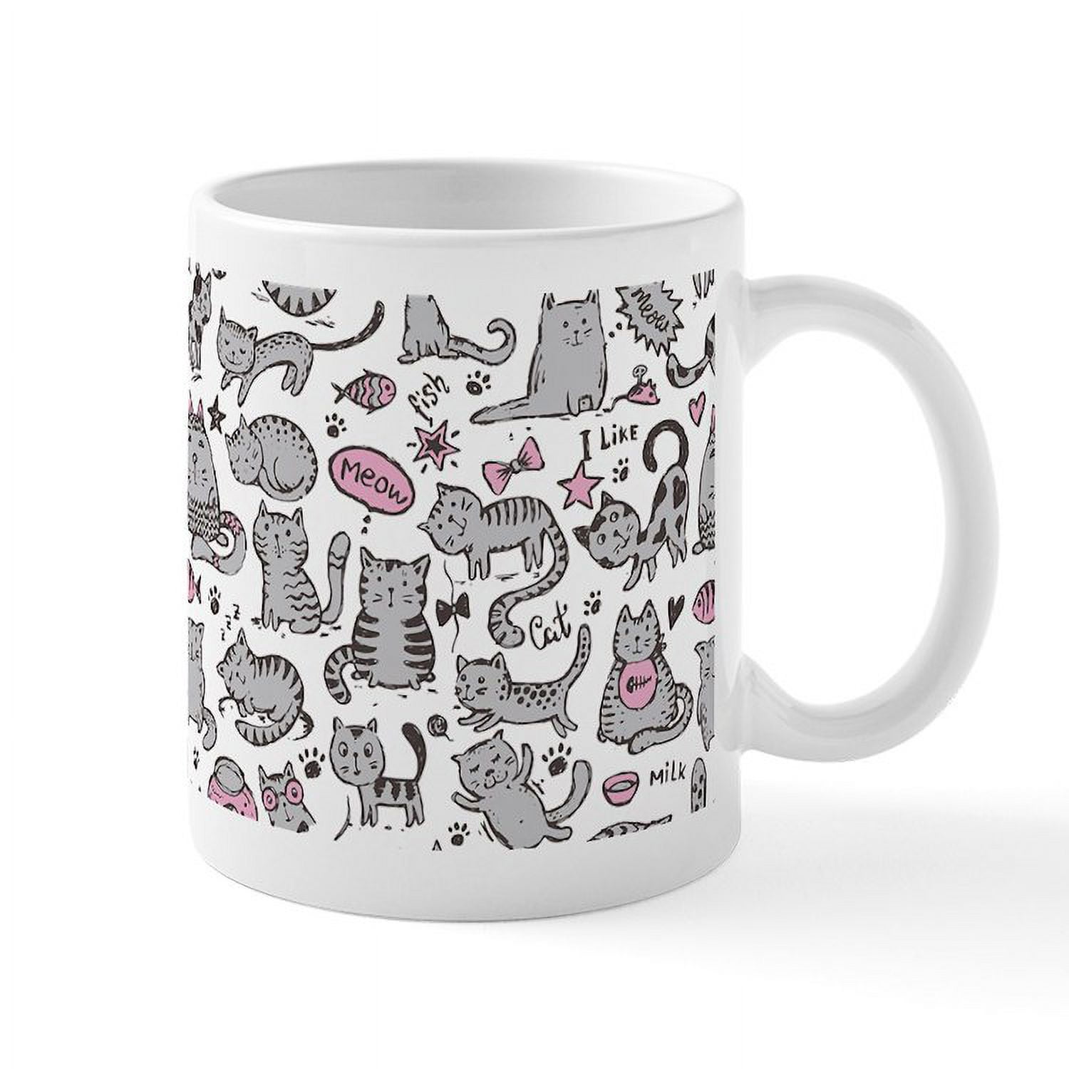 CafePress - Whimsical Cartoon Cat Pattern Mug - 11 oz Ceramic Mug ...
