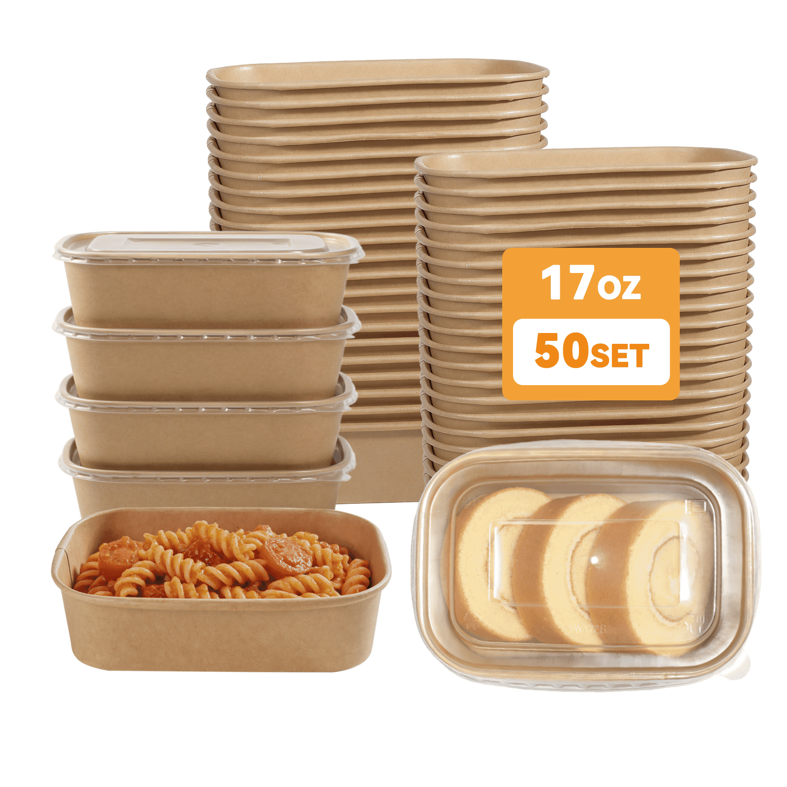 Cafemira 50 Pack Kraft Paper Take Out Containers, 17 oz Disposable ...