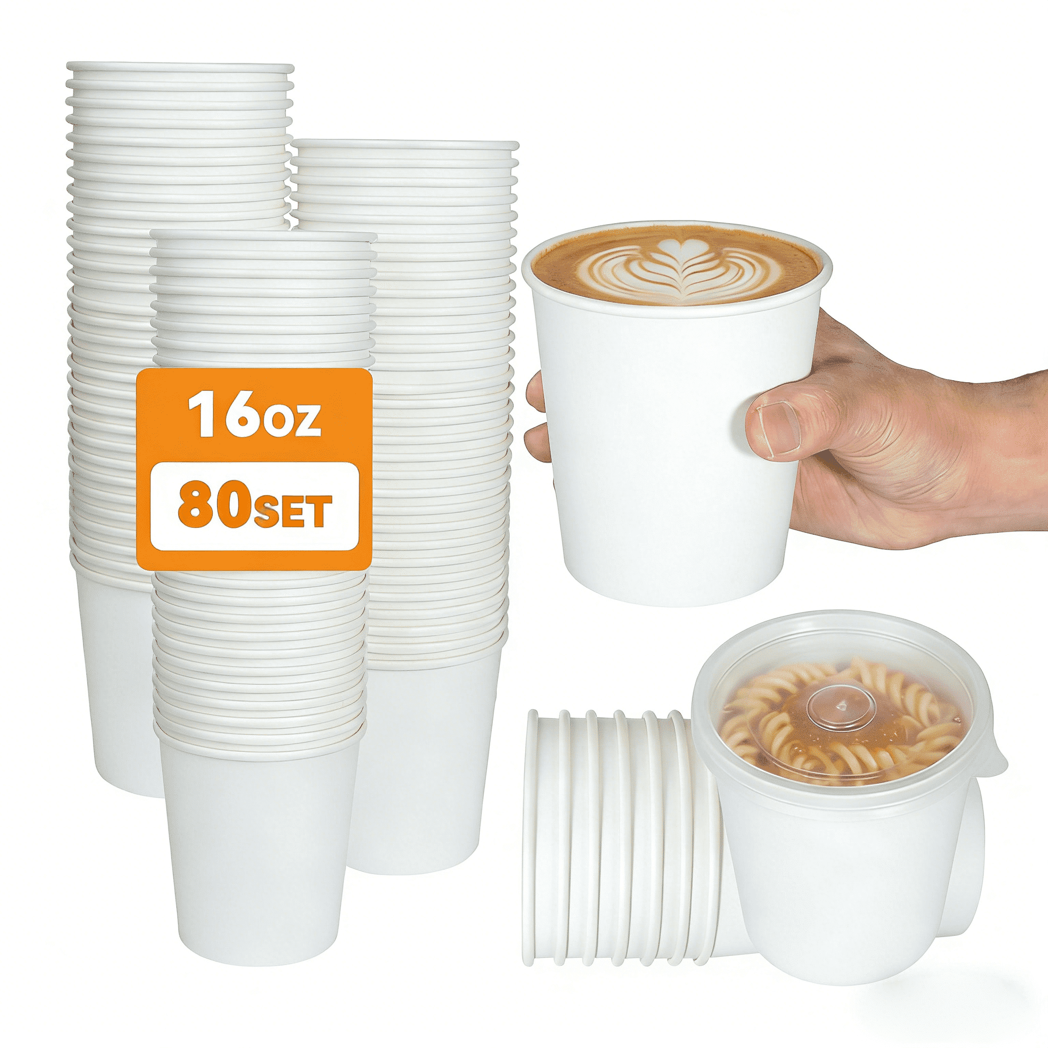 Cafemira 80 Pack Disposable Paper Bowls with Lids, 16 Oz Heavy Duty ...