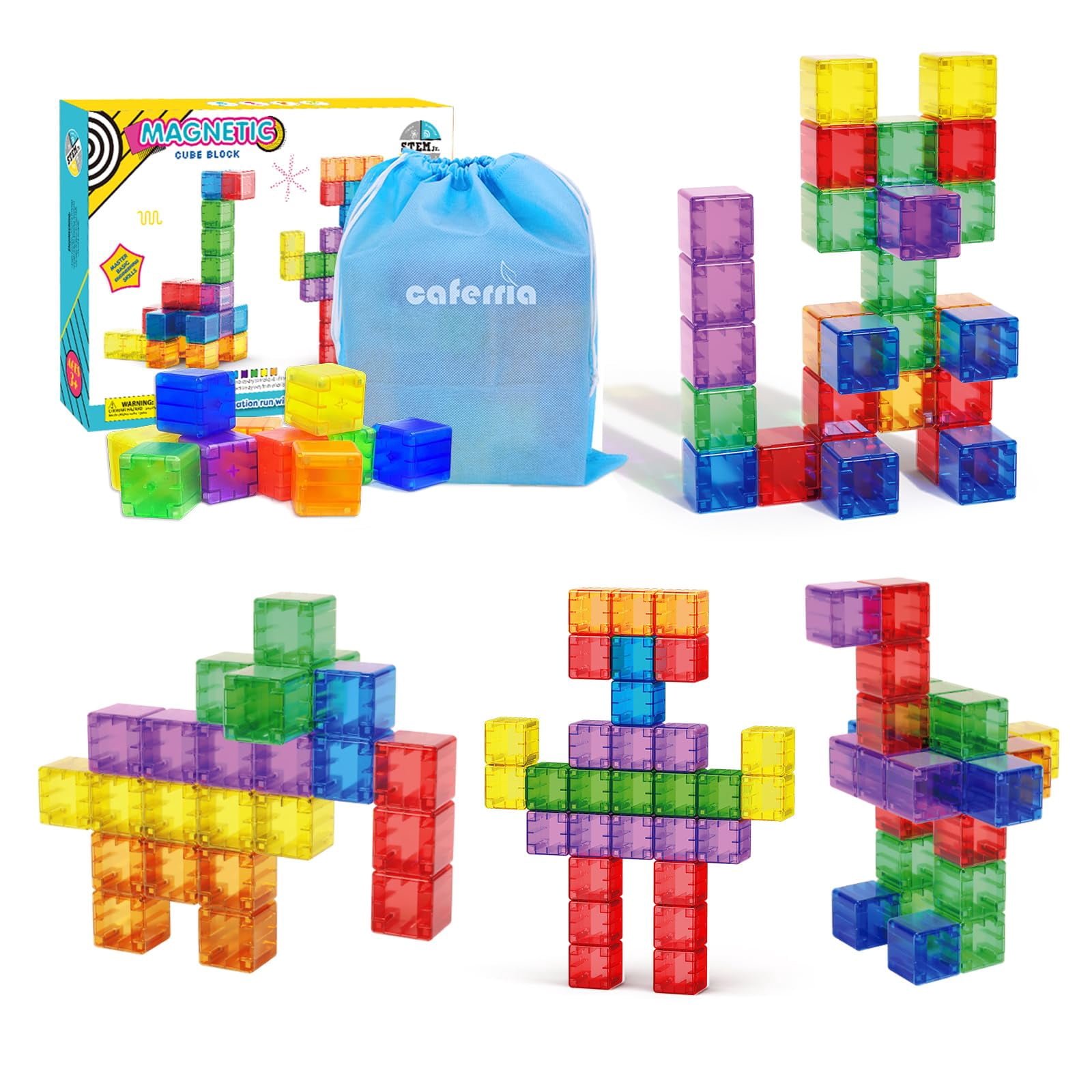 Caferria 1.38 inch Magnetic Blocks Toddler Toys, 30pcs Translucent ...