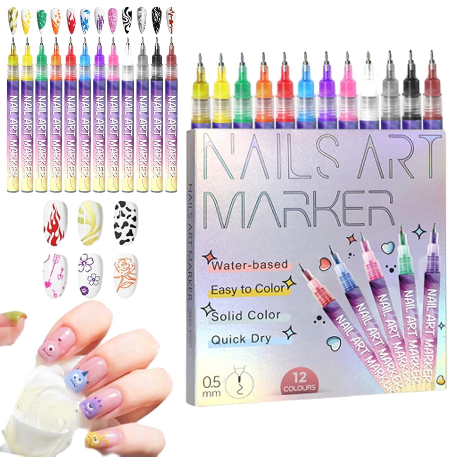 Nail Art Markers For Gel Nails, 12 Colors Nail Art Pens Set, Diy Nail ...