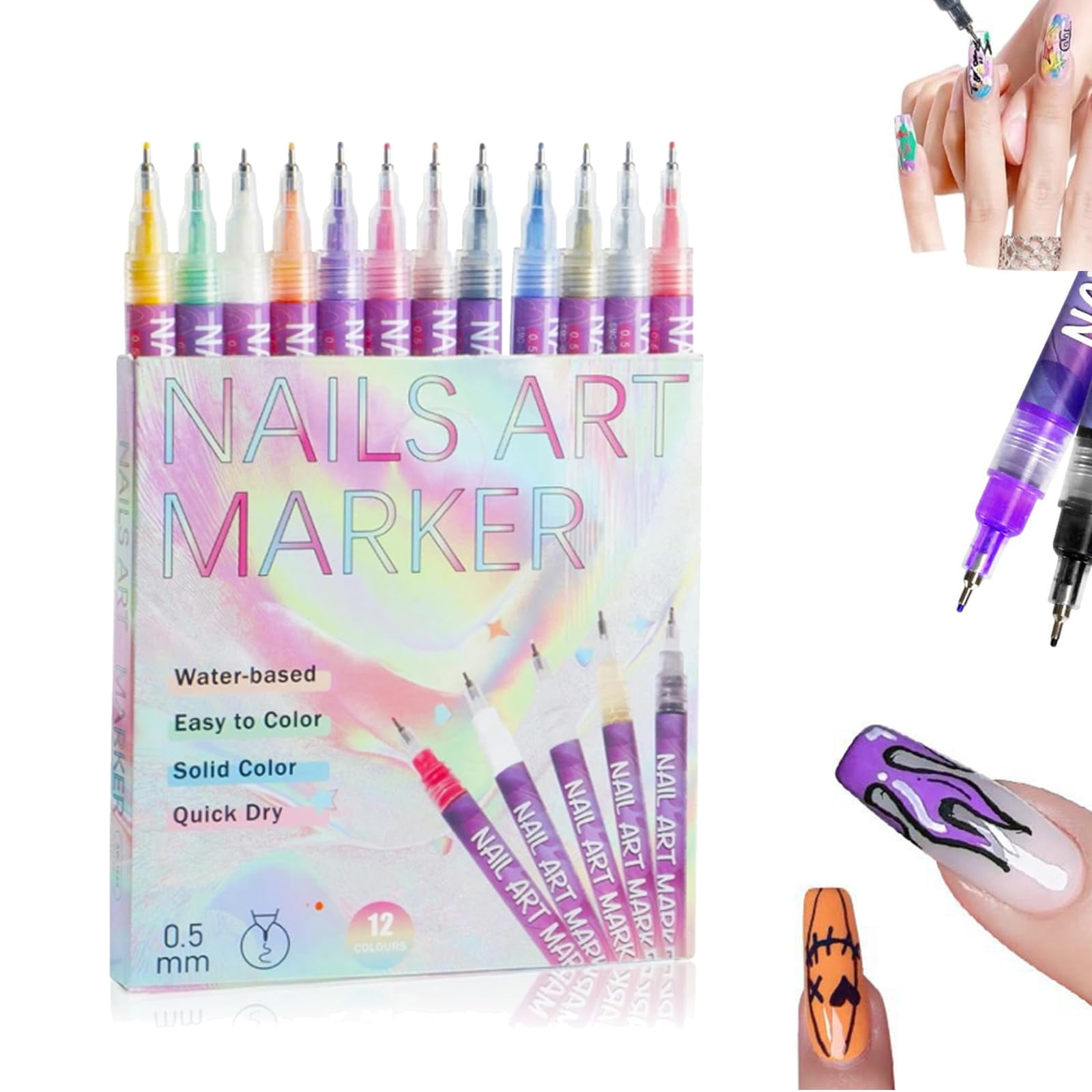 Nail Art Markers For Gel Nails, 12 Colors Nail Art Pens Set, Diy Nail ...