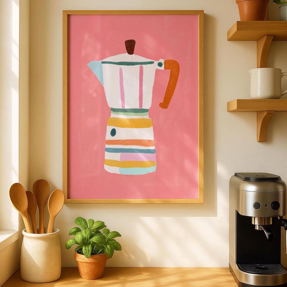 Cafetiere Coffee Print, French Press Kitchen Wall Art, Unframed Paper ...