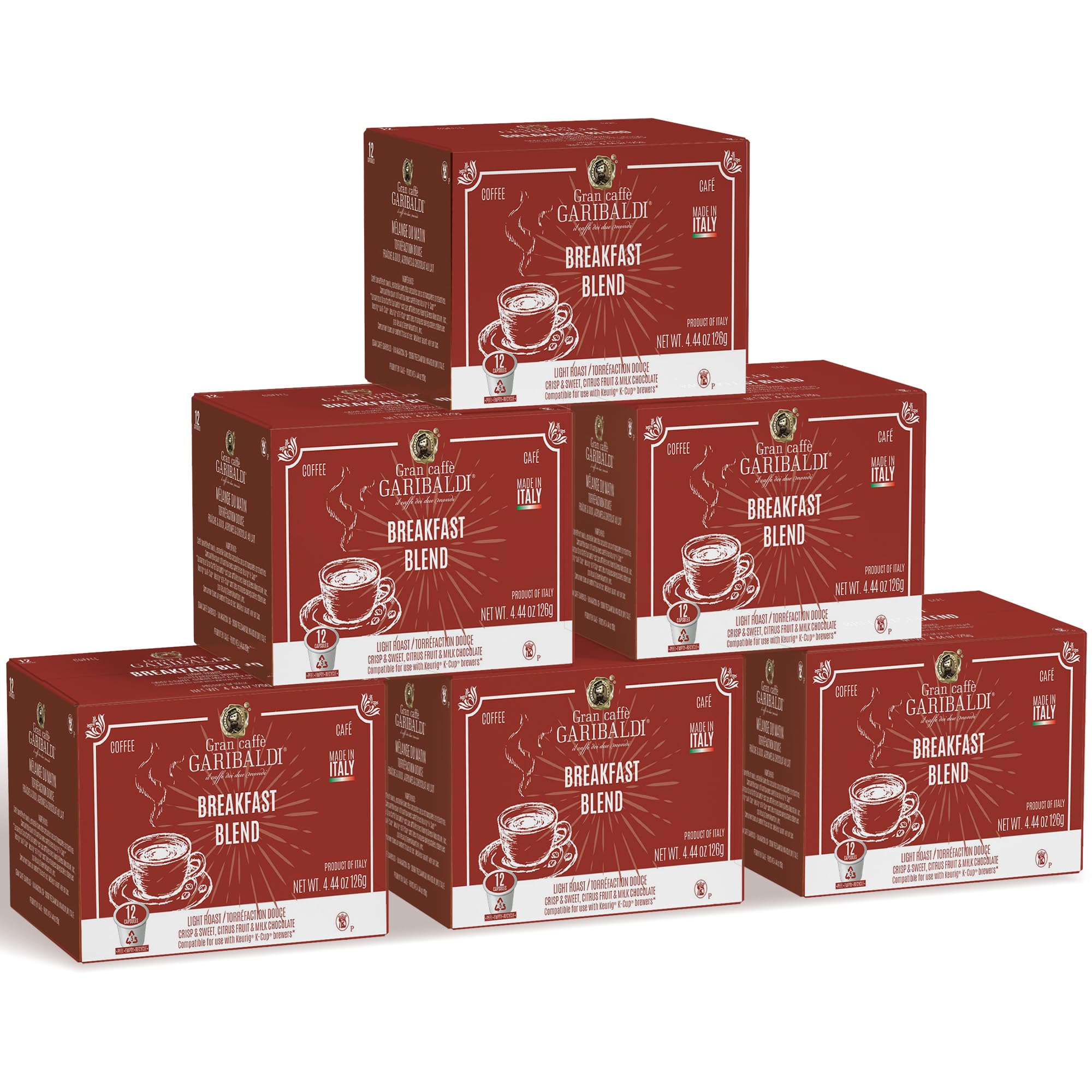 Caffè Garibaldi Breakfast Blend Coffee Pods, Light Roast Arabica K-Cups ...