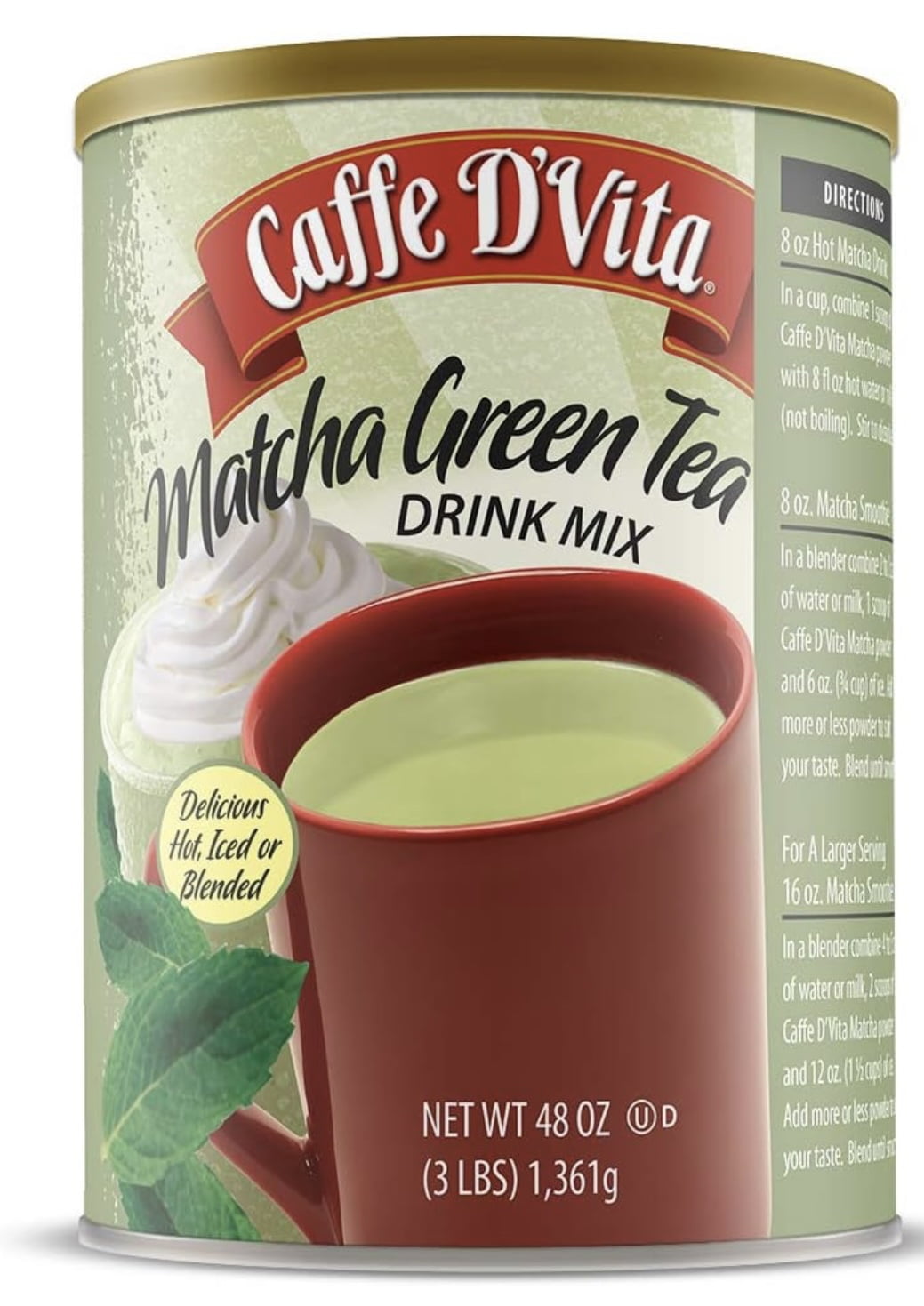 Caffe D'Vita Matcha Green Tea Drink Mix, 3 lbs (48 oz.) Can - Walmart.com