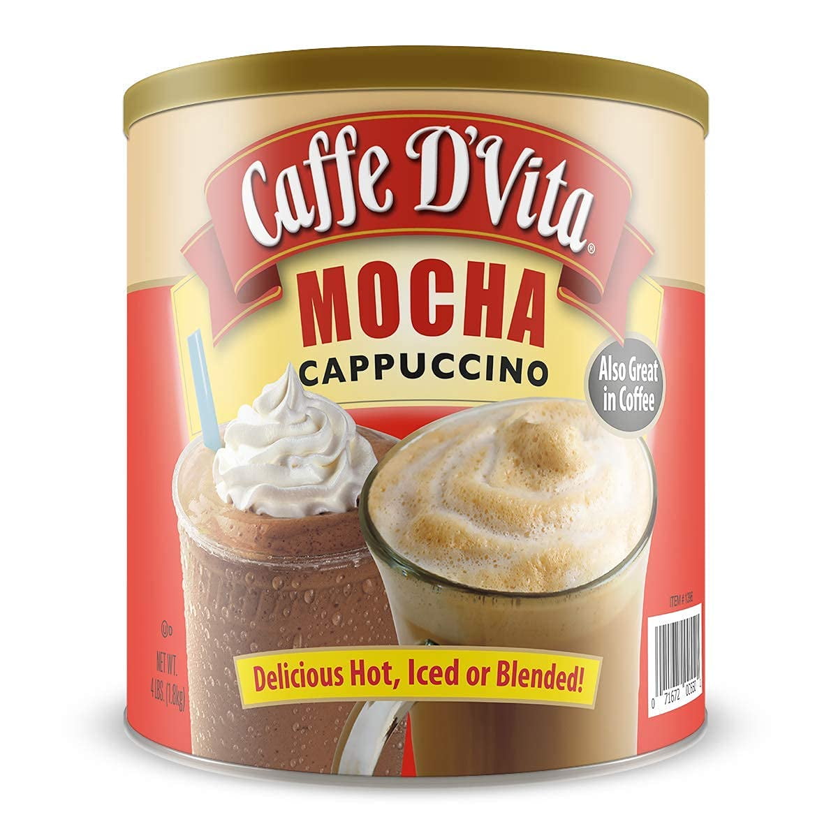 Caffe D'Vita Mocha Cappuccino - 4lb Can, Iced & Blended Drink Mix ...