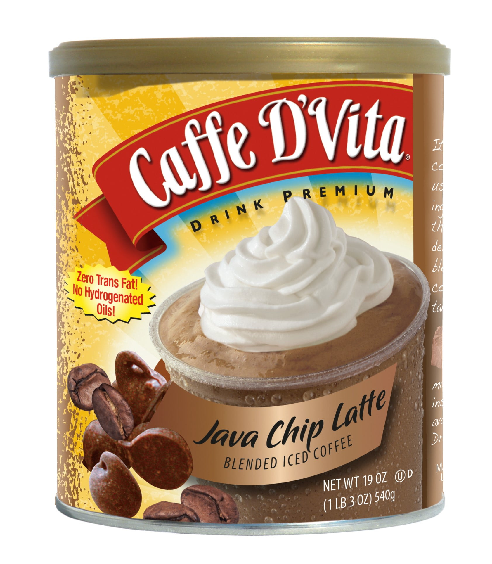 Caffe D'Vita Premium Instant Java Chip Latte Blended Iced Coffee, 19 oz ...