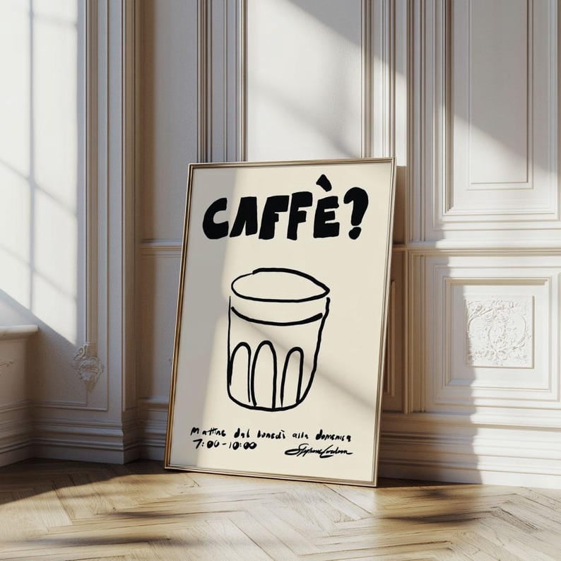 Caffe Italian Sketch Art Poster Minimalist Coffee Wall Decor 16x24 ...