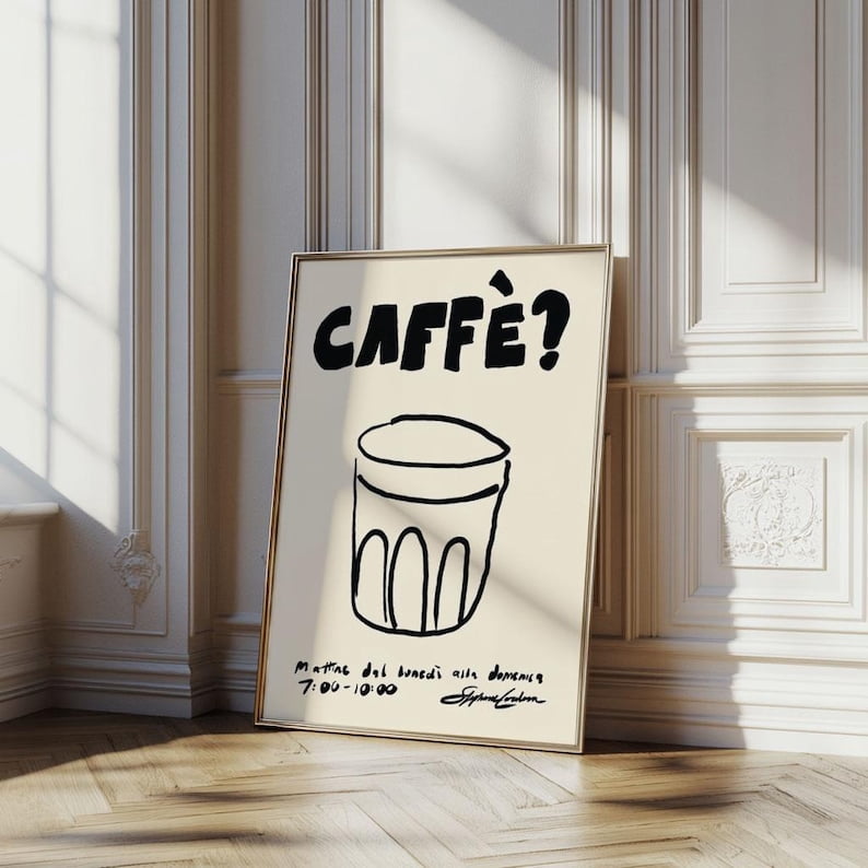 Caffe Italian Sketch Art Poster Minimalist Coffee Wall Decor 8x12 ...