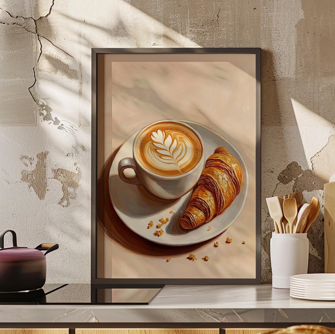 Caffe Latte And Croissant Vintage Poster Or Print, Breakfast Food Print ...